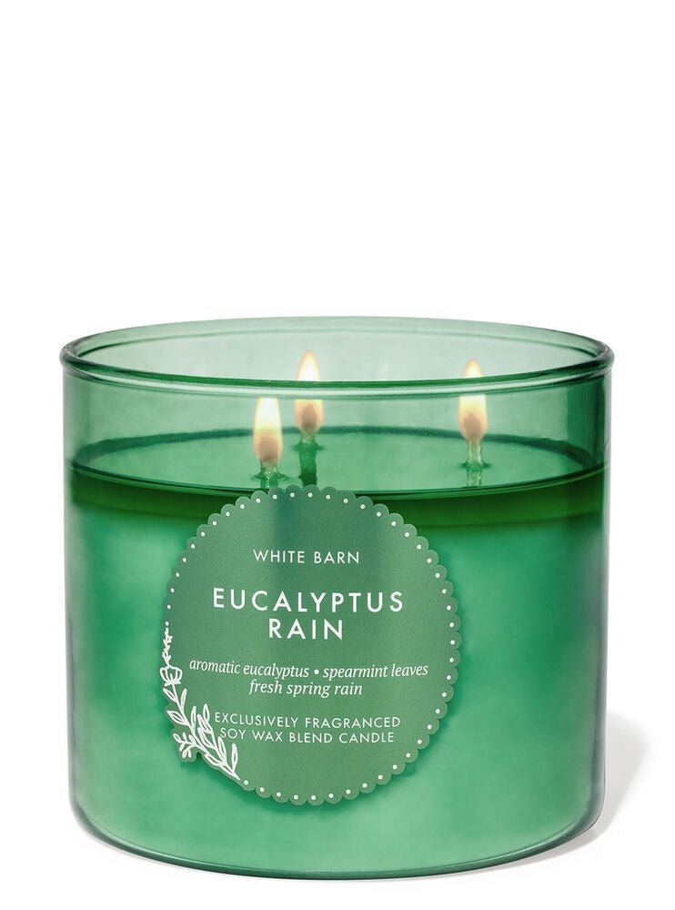 B&BW White Barn Scented 3 Wick Candle Eucalyptus Rain 14.5oz/411g Bath ...